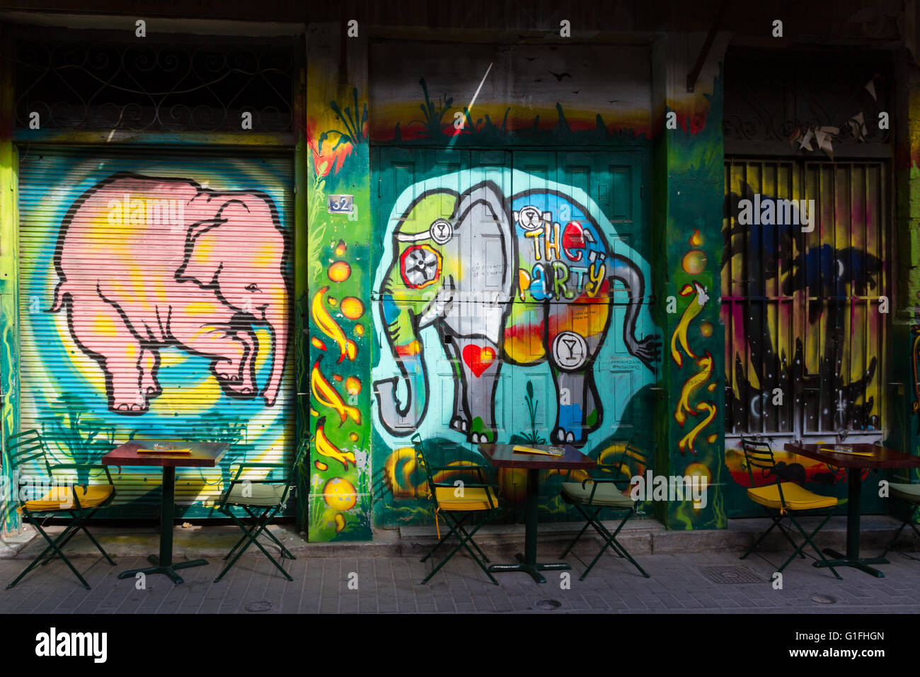 Athens, Greece - April 30, 2016: Graffiti covering doors and walls in ...