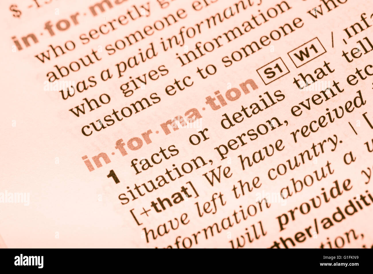 Vocabulary word information Stock Photo - Alamy