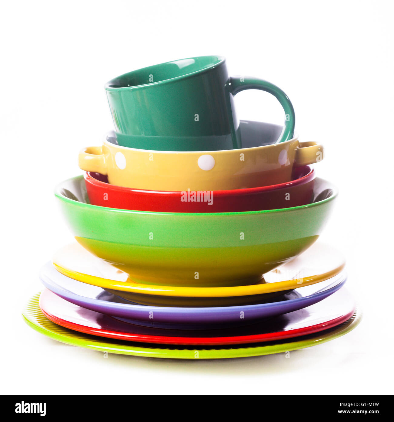 The composition of coloured utensils Stock Photo - Alamy