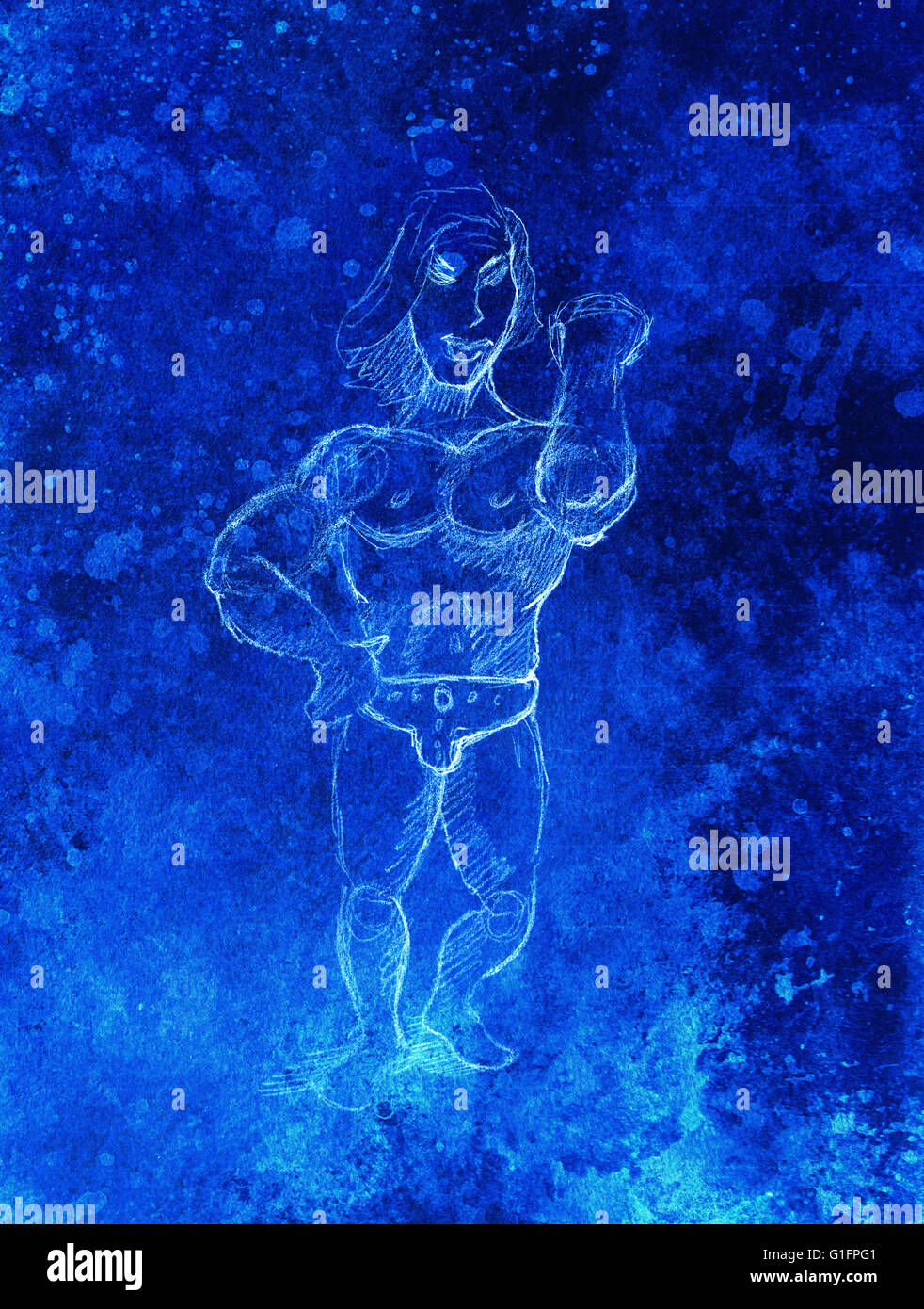 Funny Bodybuilder, pencil sketch on paper, computer collage and vinter ...