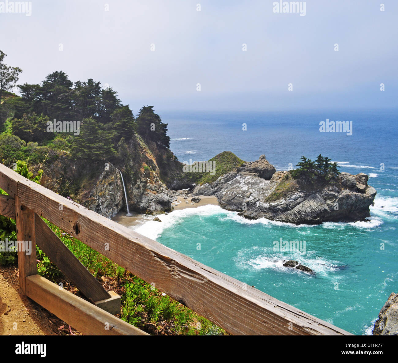 Big Sur, California: view of McWay Falls, an 80-foot waterfall that ...