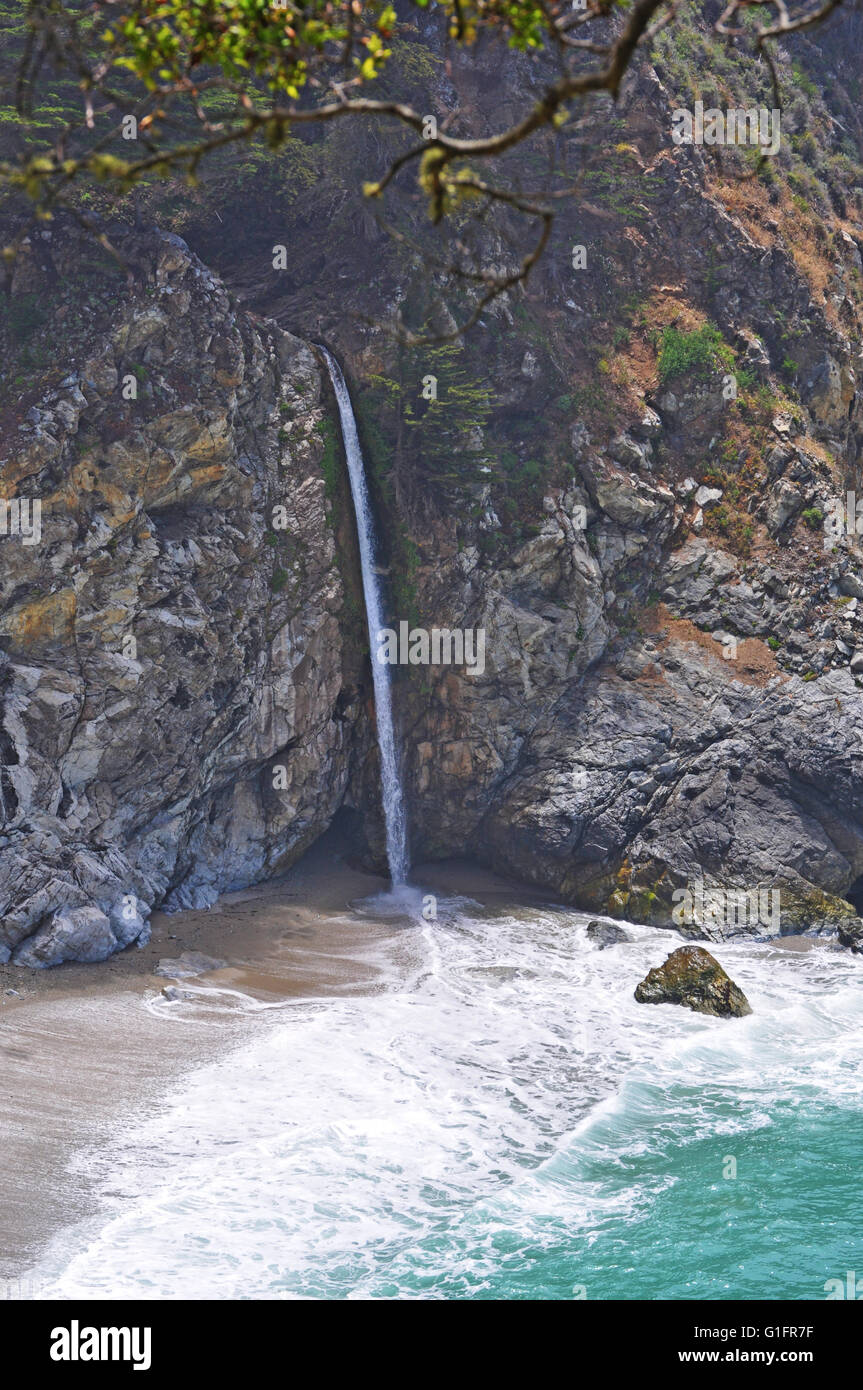 Big Sur, California: view of McWay Falls, an 80-foot waterfall that ...