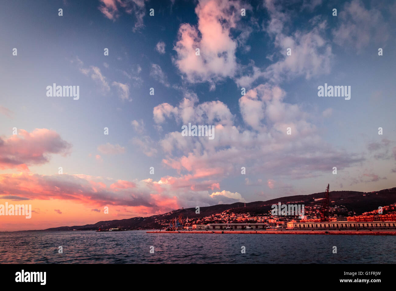 Winter evening in the port of Trieste, Italy Stock Photo - Alamy