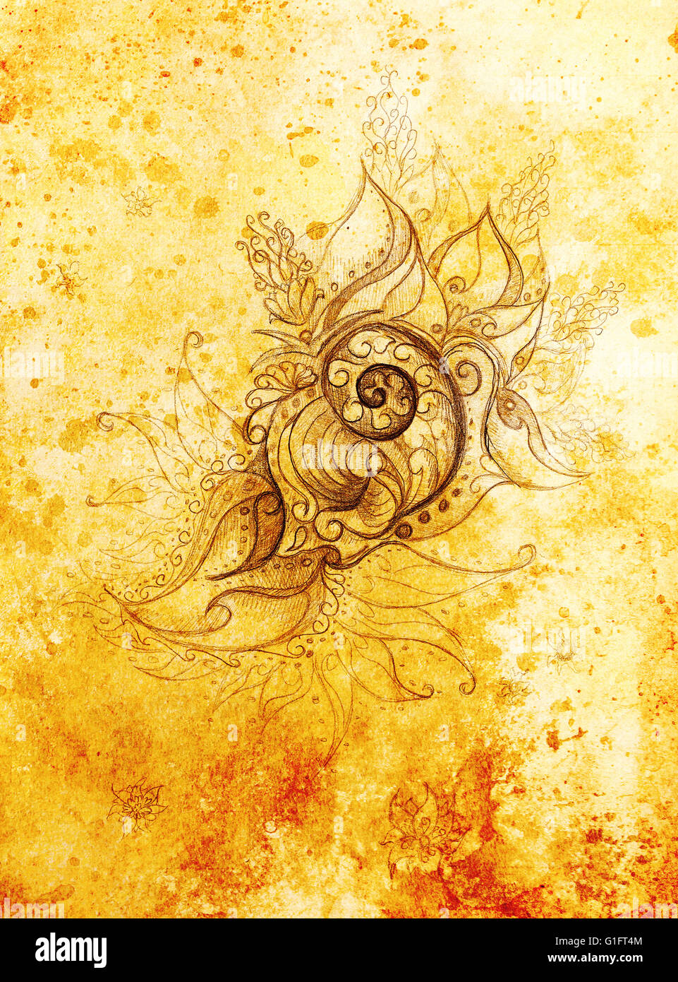 Ornamental Drawing. Original hand draw and computer collage. Color ...