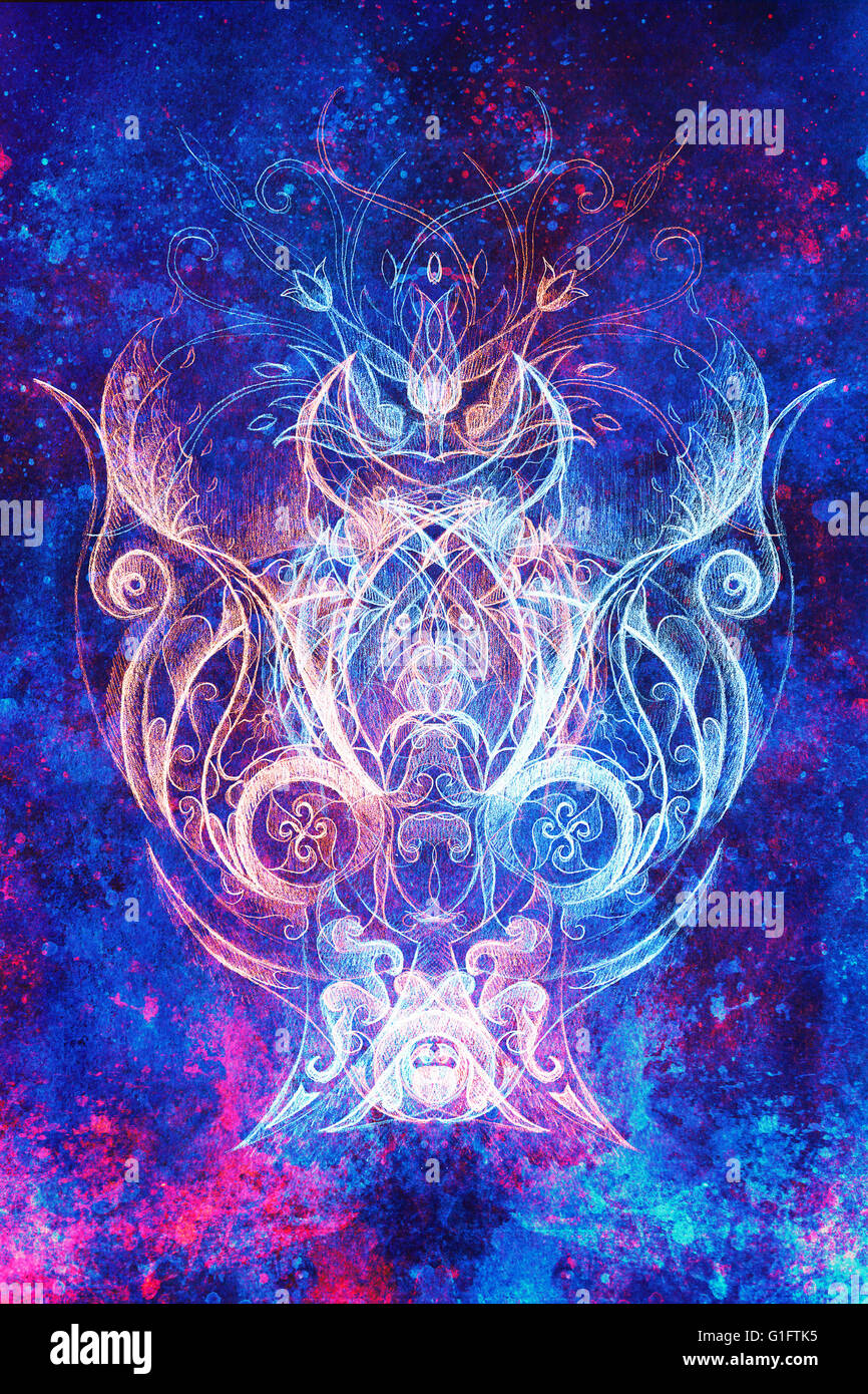 Ornamental Drawing. Original hand draw and computer collage. Color ...