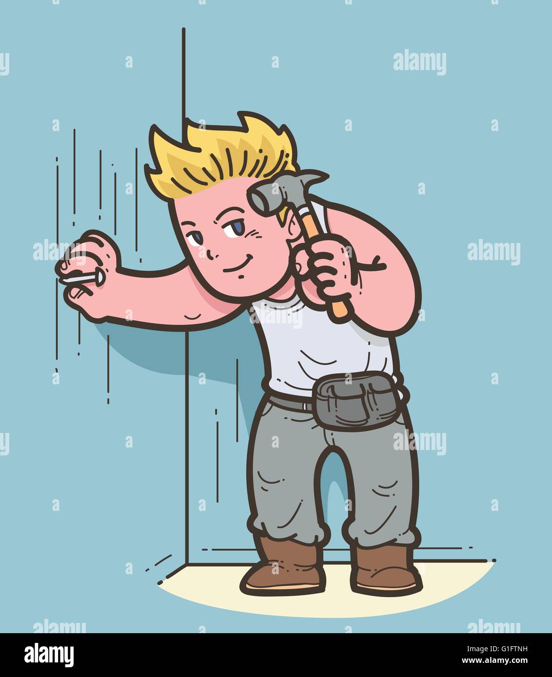 Vector illustration man hammering nail hi-res stock photography and ...