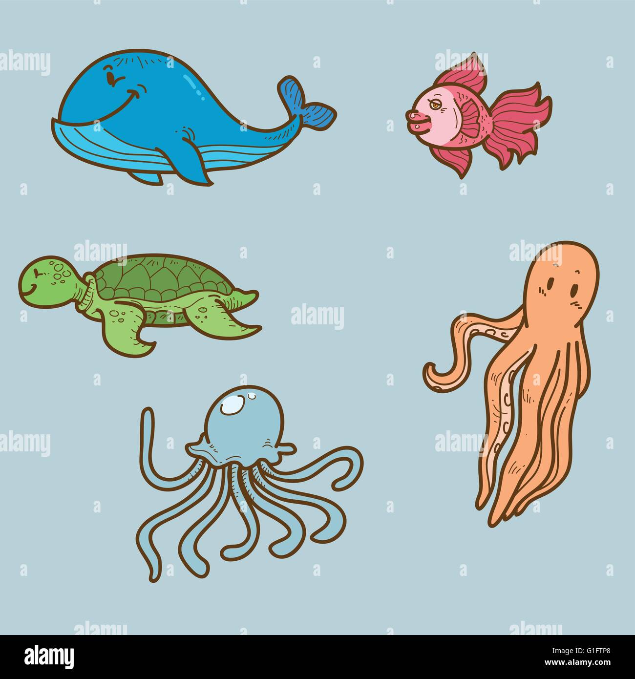 Vector illustration of 5 sea creature Stock Vector Image & Art - Alamy
