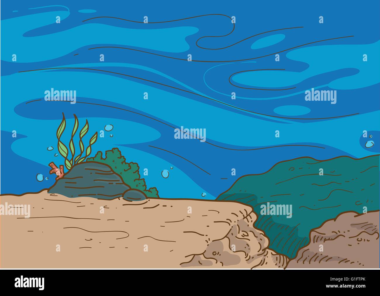 Hand drawn vector illustration of underwater sea Stock Vector Image ...