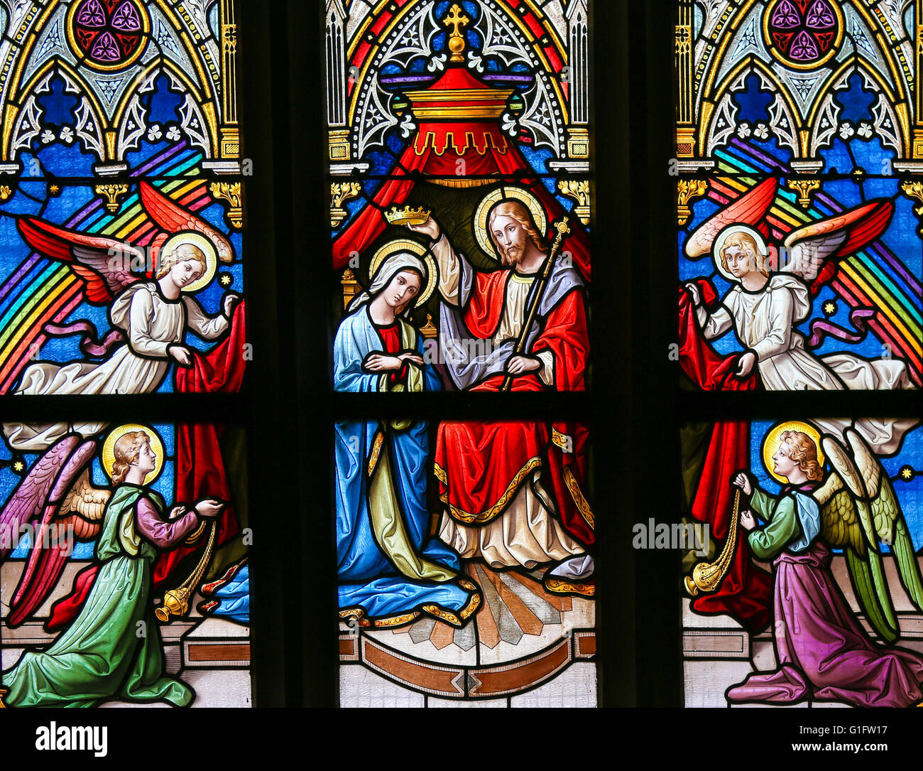 PRAGUE, CZECH REPUBLIC - APRIL 5, 2016: Stained Glass in the Basilica ...