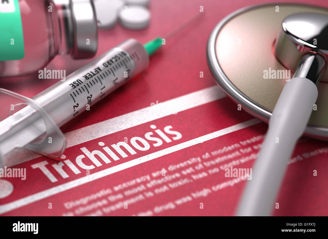 Trichinosis - Printed Diagnosis on Red Background Stock Photo - Alamy