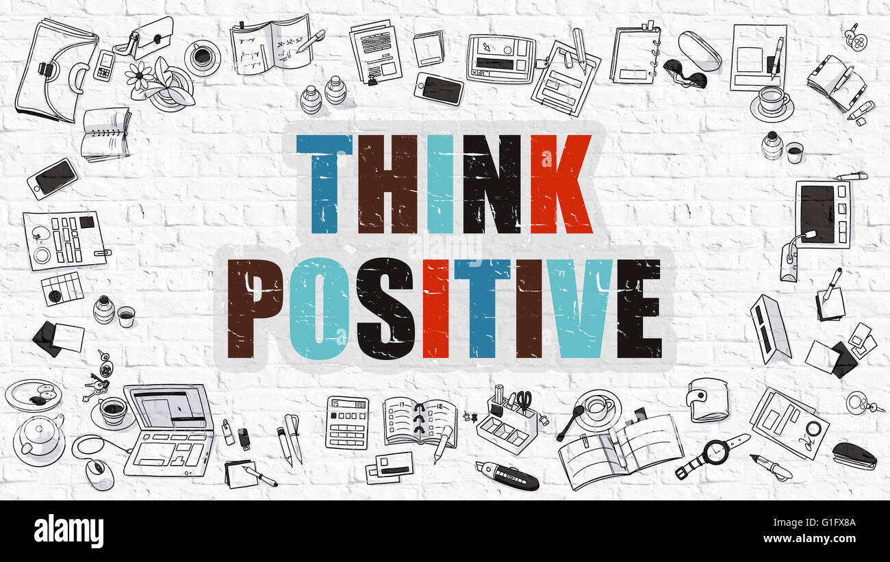 Think Positive Concept with Doodle Design Icons Stock Photo - Alamy
