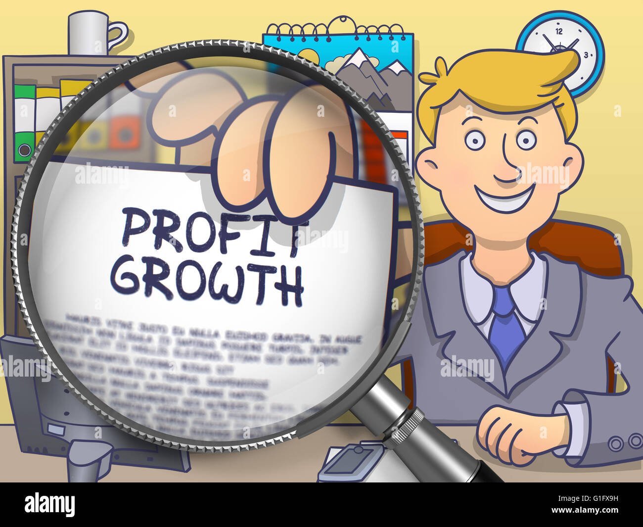 Profit Growth through Magnifying Glass. Doodle Style Stock Photo - Alamy