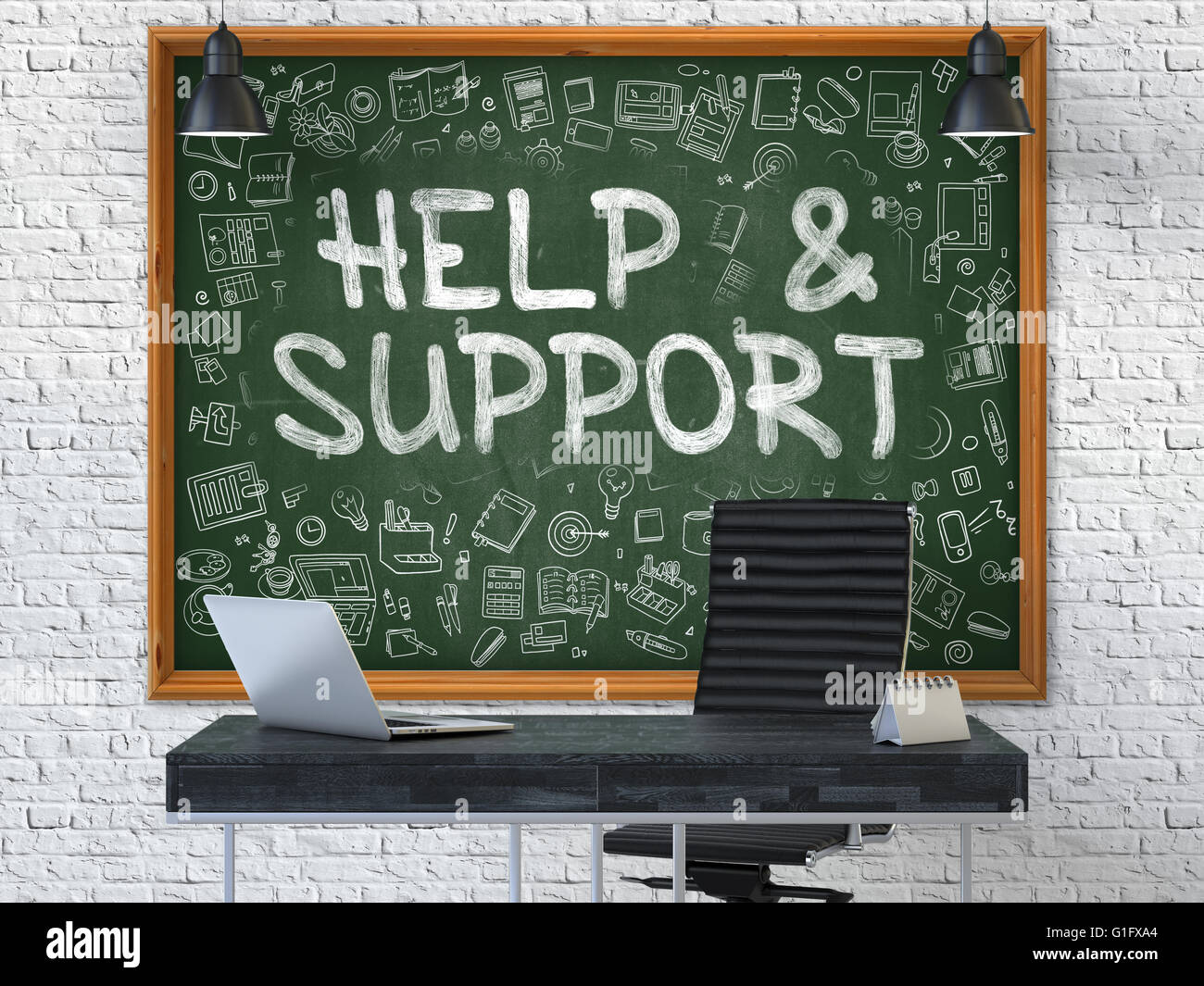 Chalkboard on the Office Wall with Help and Support Concept Stock Photo ...