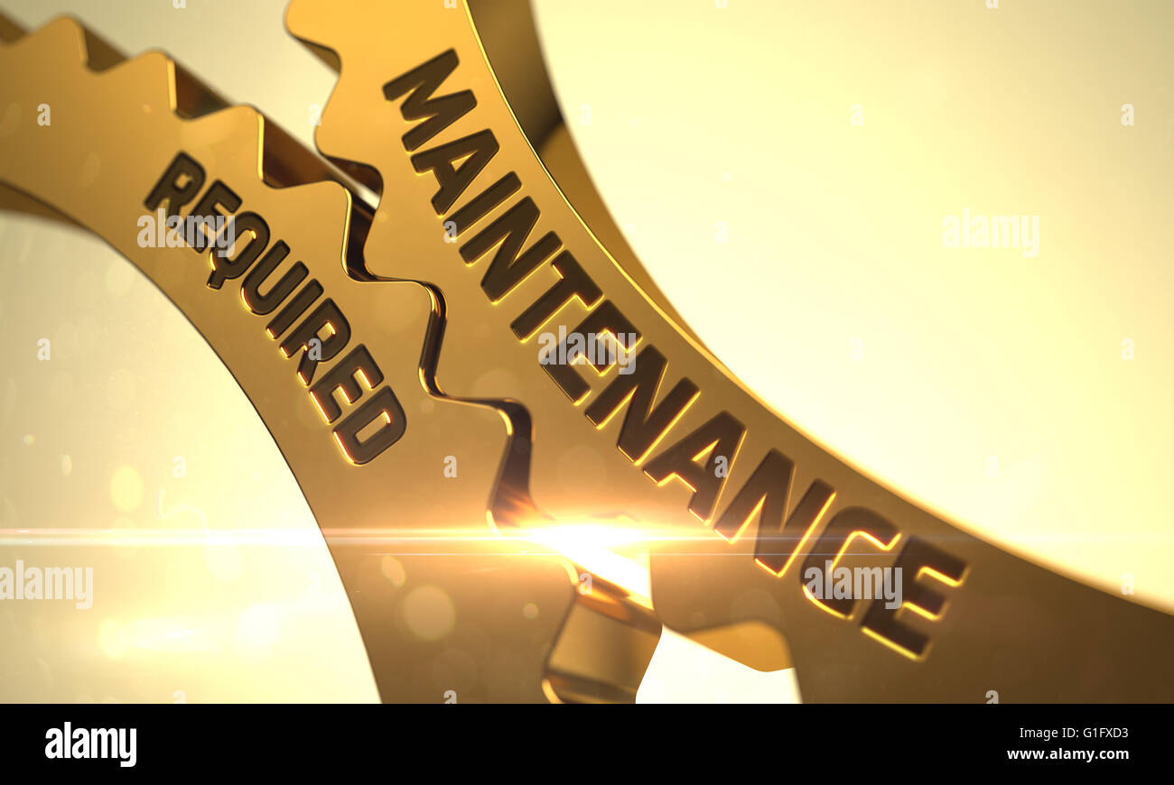 Golden Metallic Cog Gears with Maintenance Required Concept Stock Photo ...