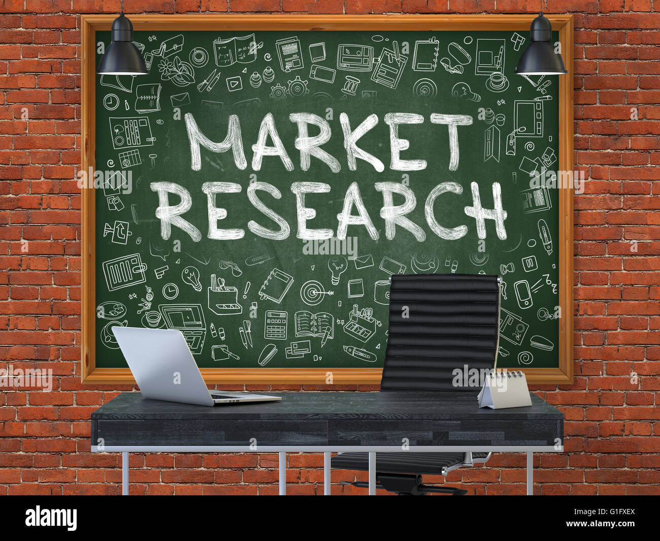 Chalkboard on the Office Wall with Market Research Concept Stock Photo ...