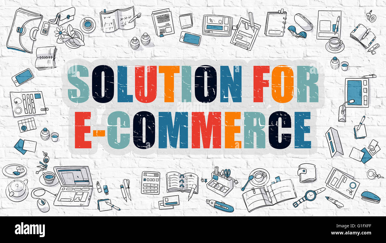 Solution for E-Commerce Concept with Doodle Design Icons Stock Photo ...