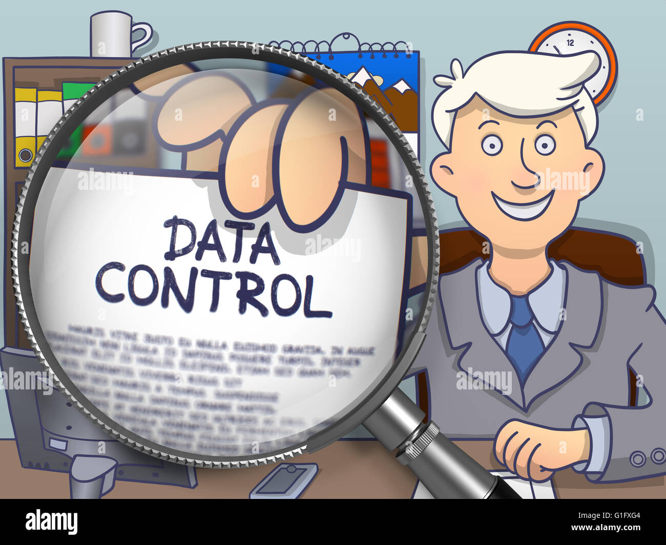 Data Control through Magnifier. Doodle Style Stock Photo - Alamy