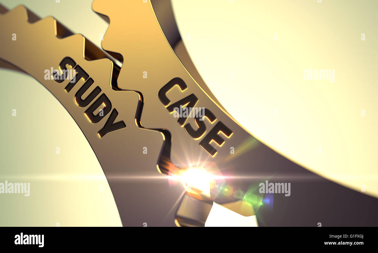 Case Study on Golden Metallic Cog Gears Stock Photo - Alamy