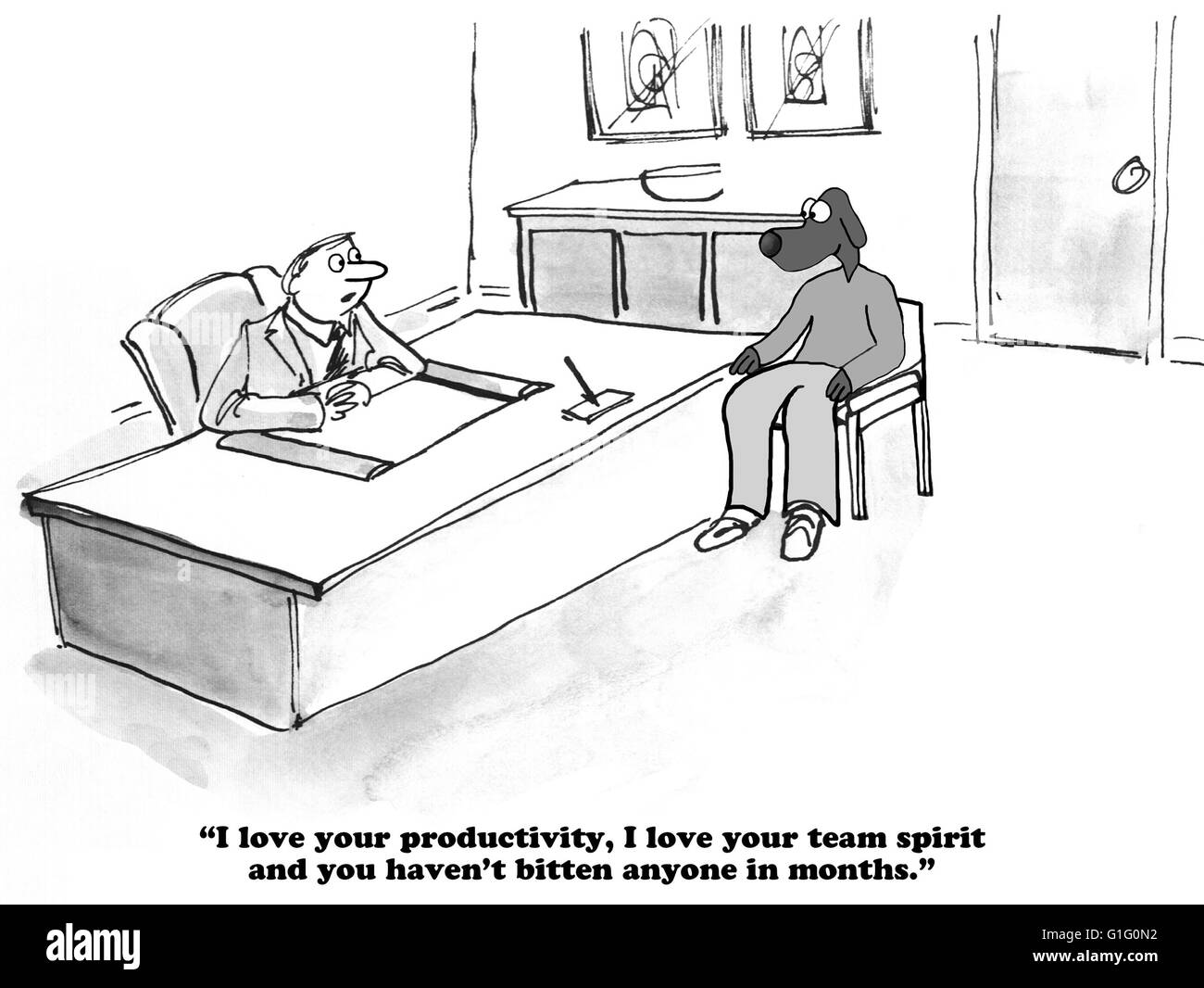 Business cartoon about an outstanding performance review Stock Photo ...