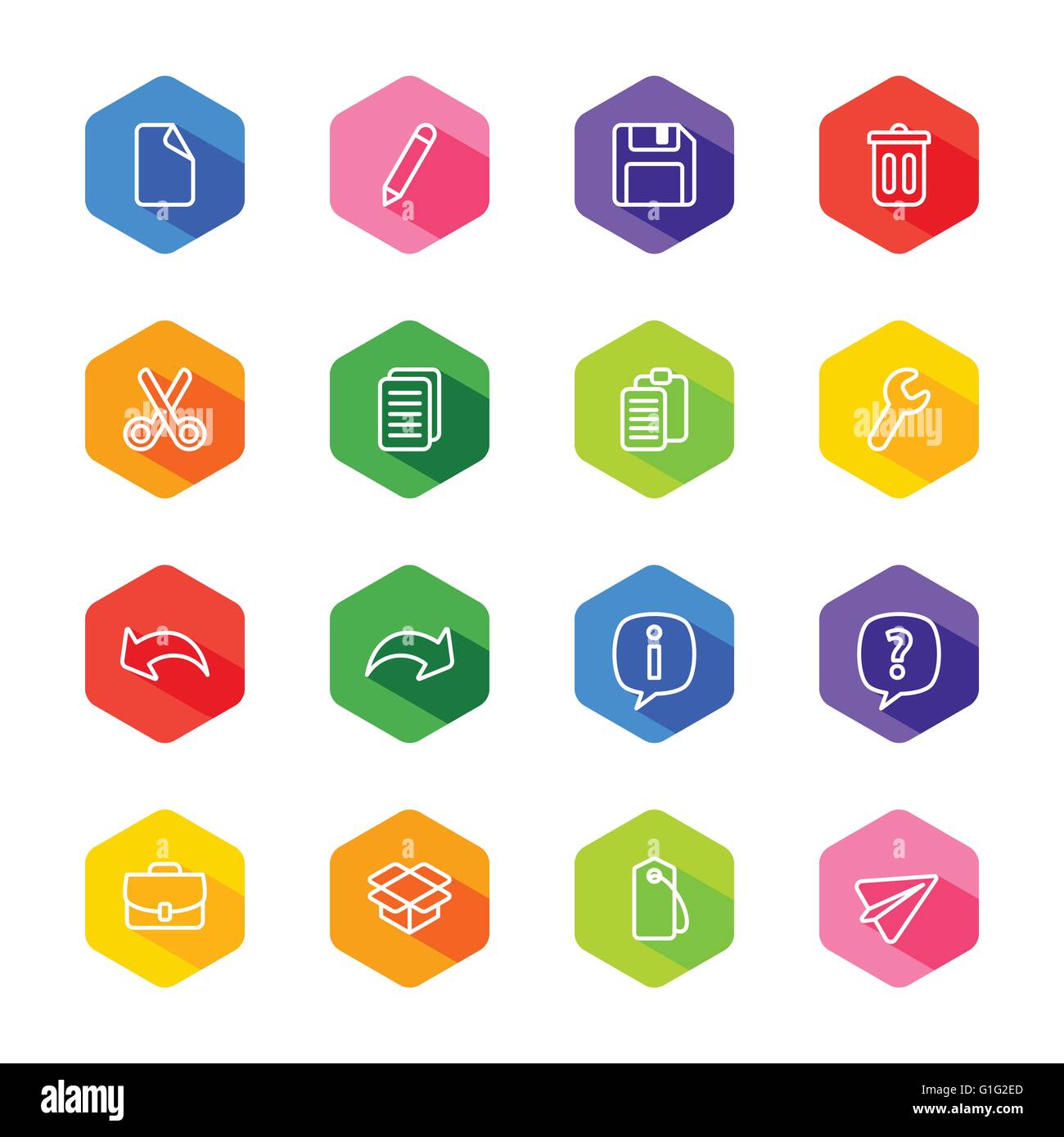 [EPS10] line web icon set on colorful hexagon with shadow for web design, UI, infographic and ...