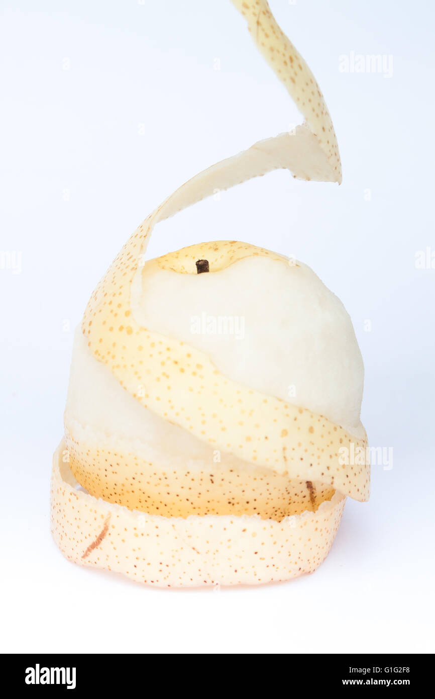 Peeled Chinese pear on white background, stock photo Stock Photo - Alamy