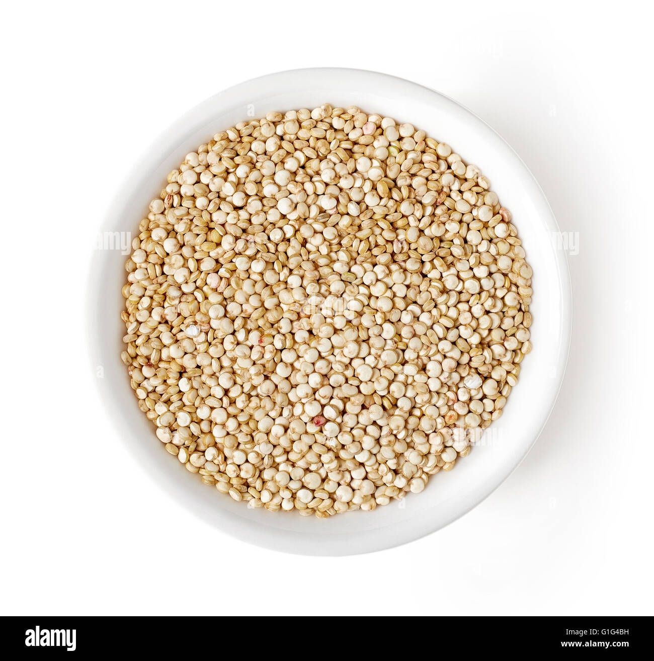 Bowl of white quinoa isolated on white background, top view Stock Photo ...
