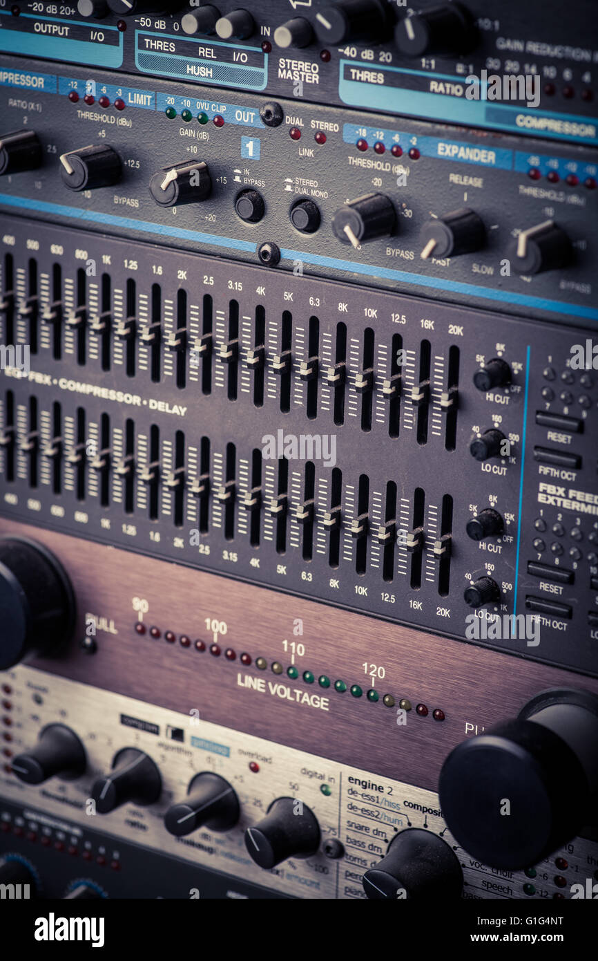 Color image of many buttons in a sound recording studio Stock Photo - Alamy