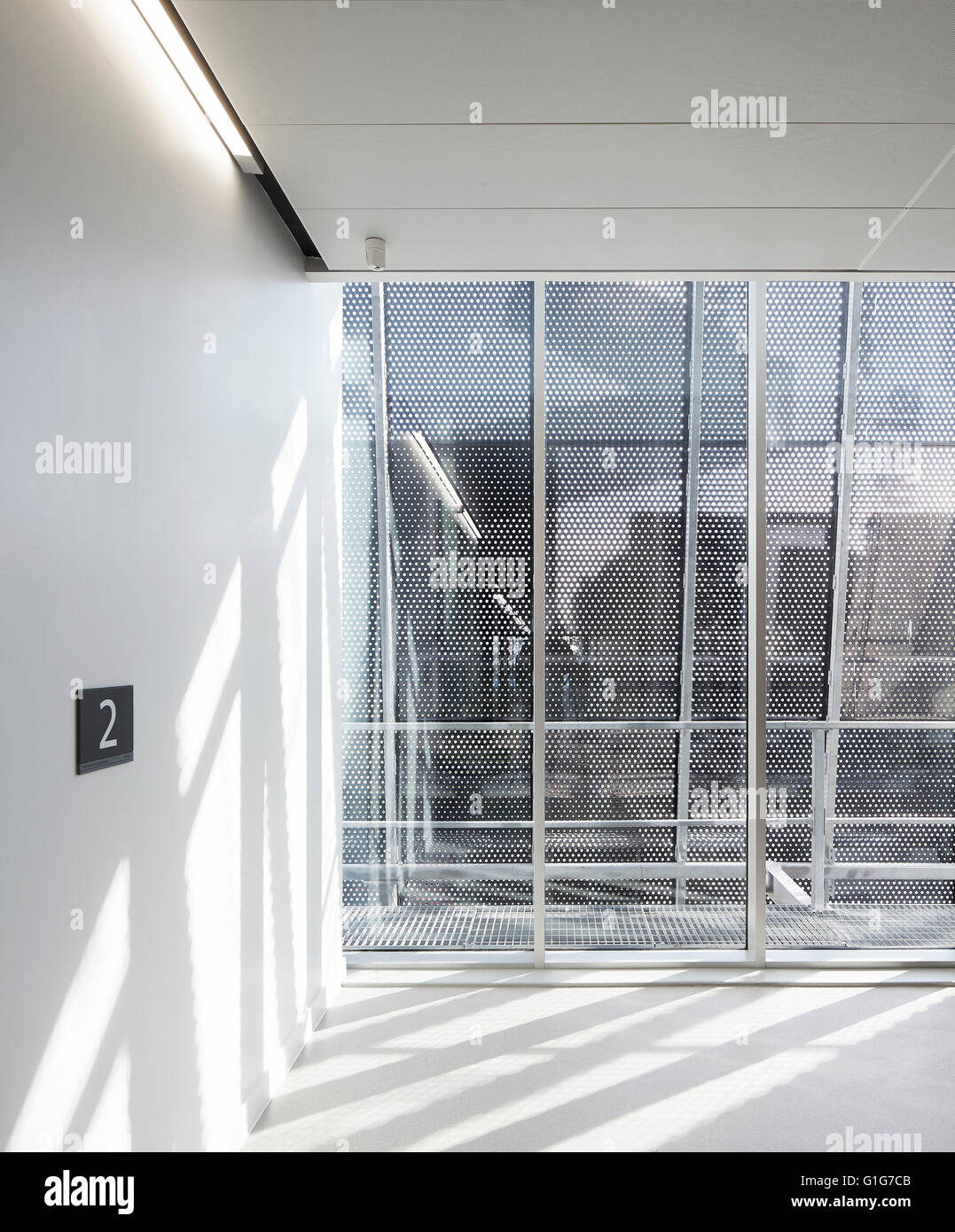 Detail of second floor landing and window screen. Graphene Institute ...