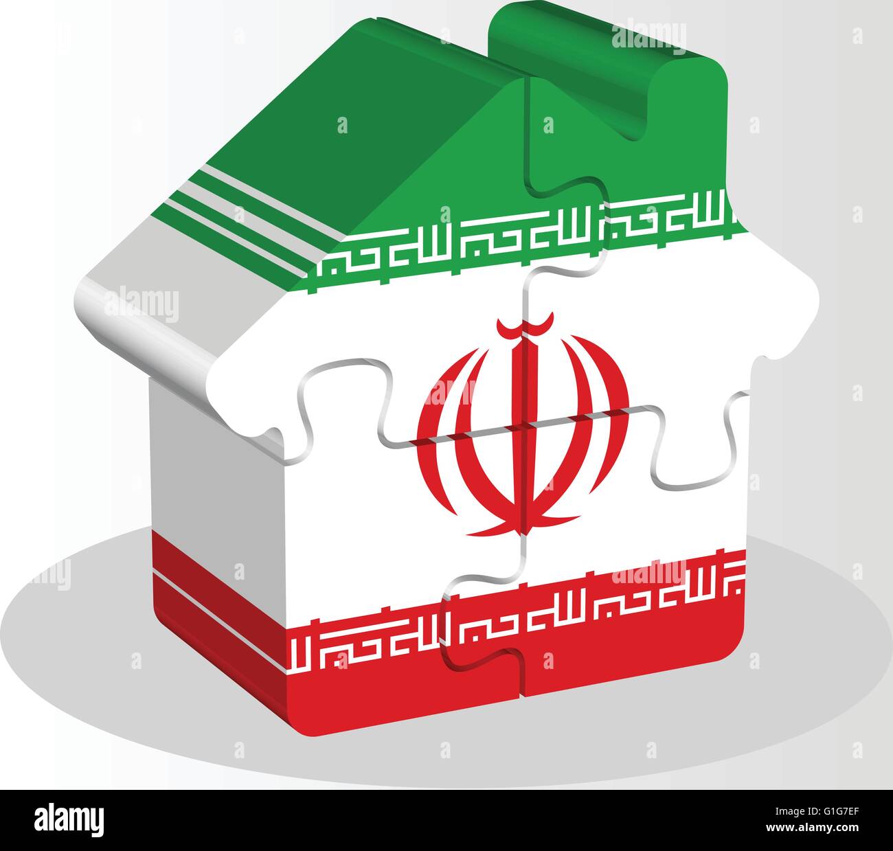 Vector illustration of house home icon with Iranian flag in puzzle ...