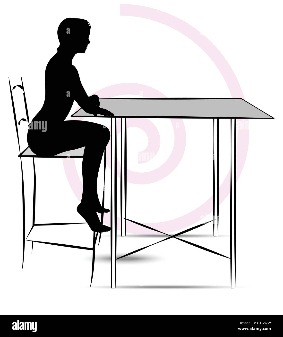 Young woman sitting dining table Stock Vector Images - Alamy