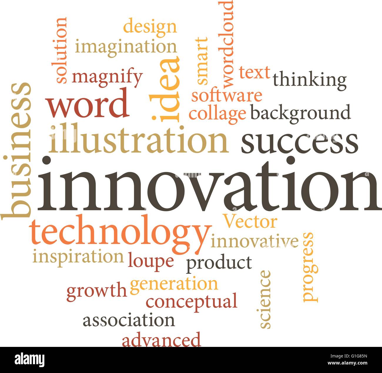 Illustration of the word innovation in word clouds isolated on white ...