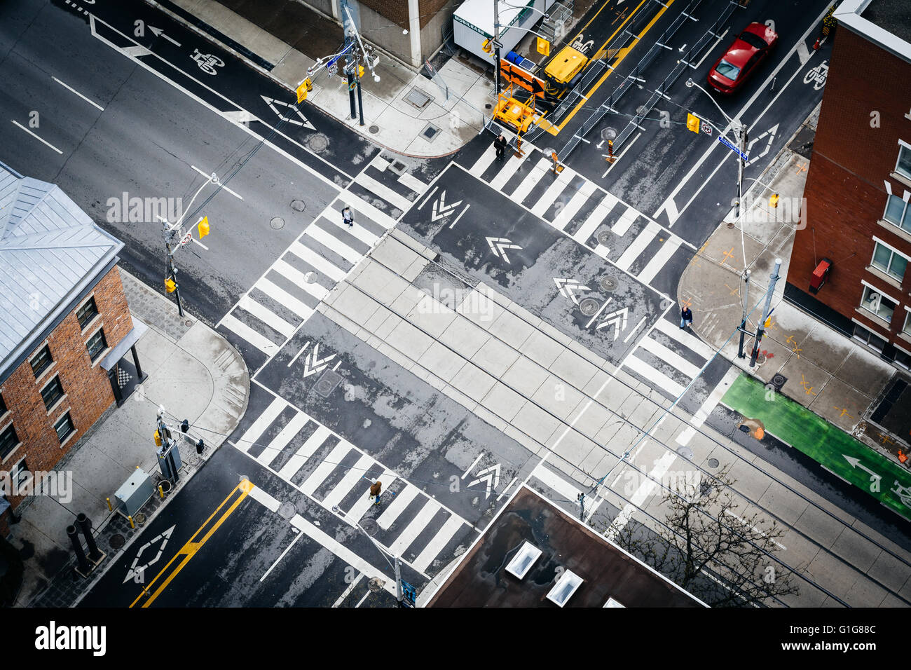 Aerial view of the intersection of Simcoe Street and Adelaide Street ...