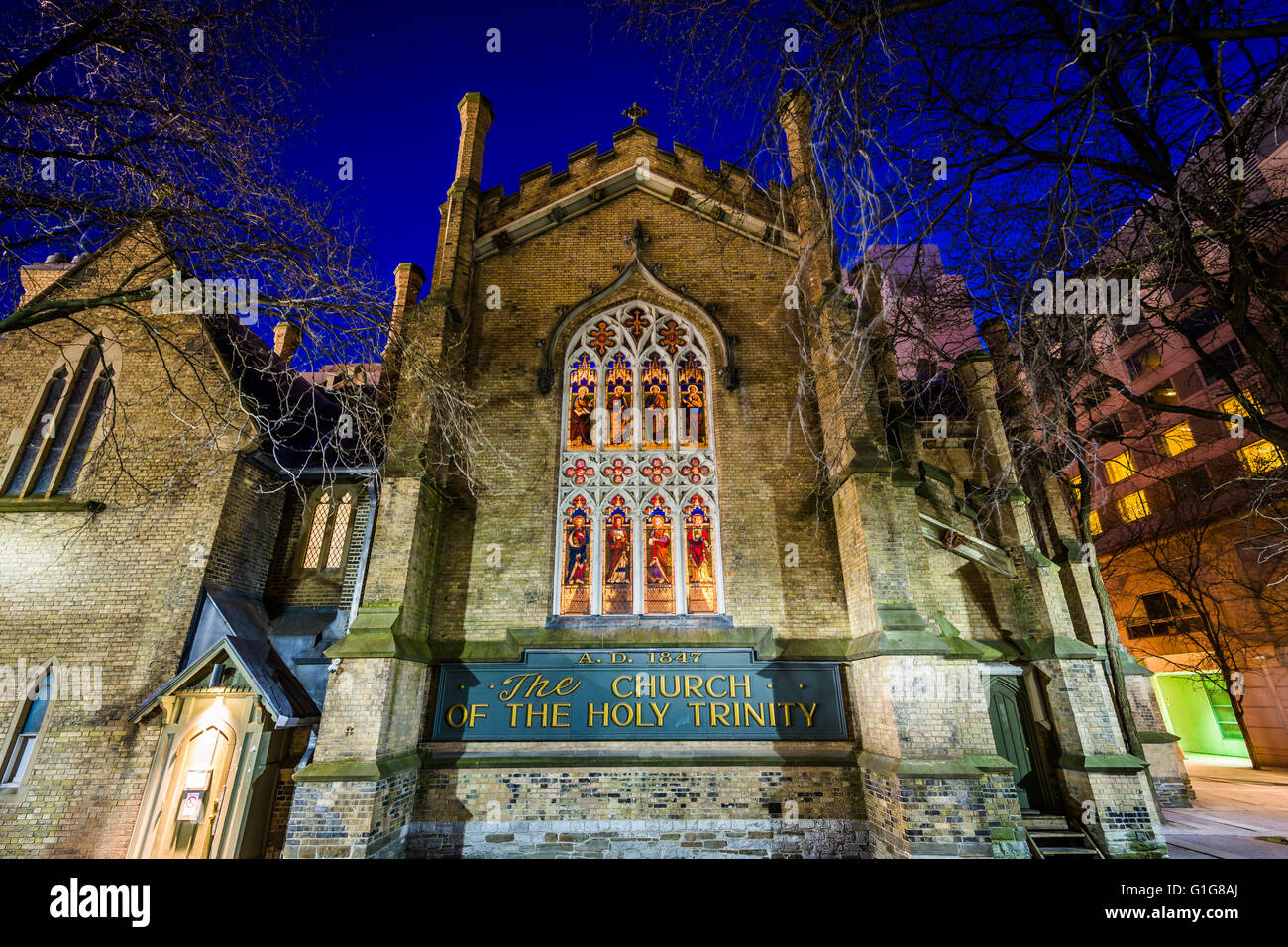 The Church of the Holy Trinity at night, in Toronto, Ontario Stock ...