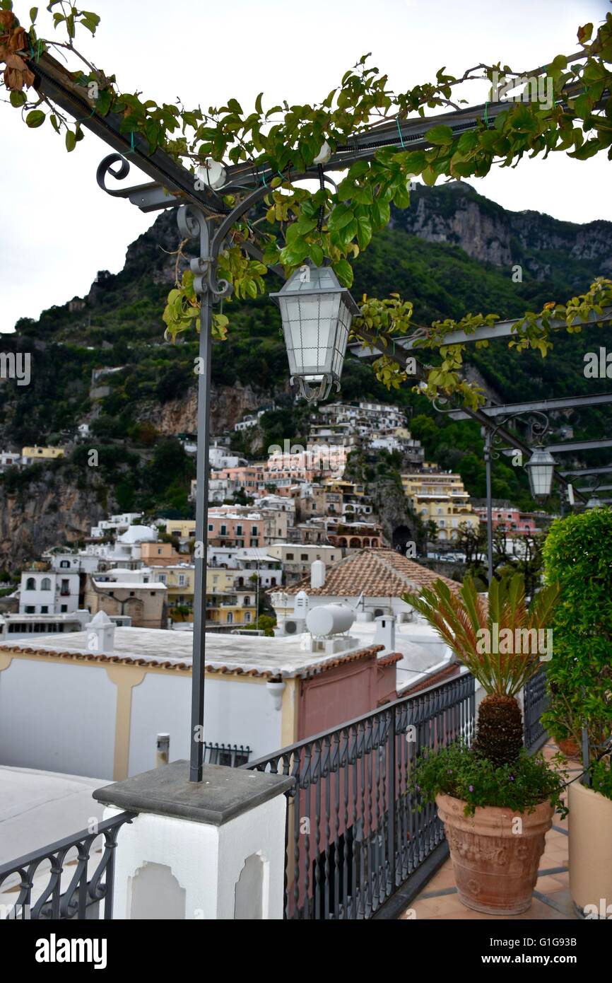 A beautiful balcony overlooking the coastal town of Positano Italy ...