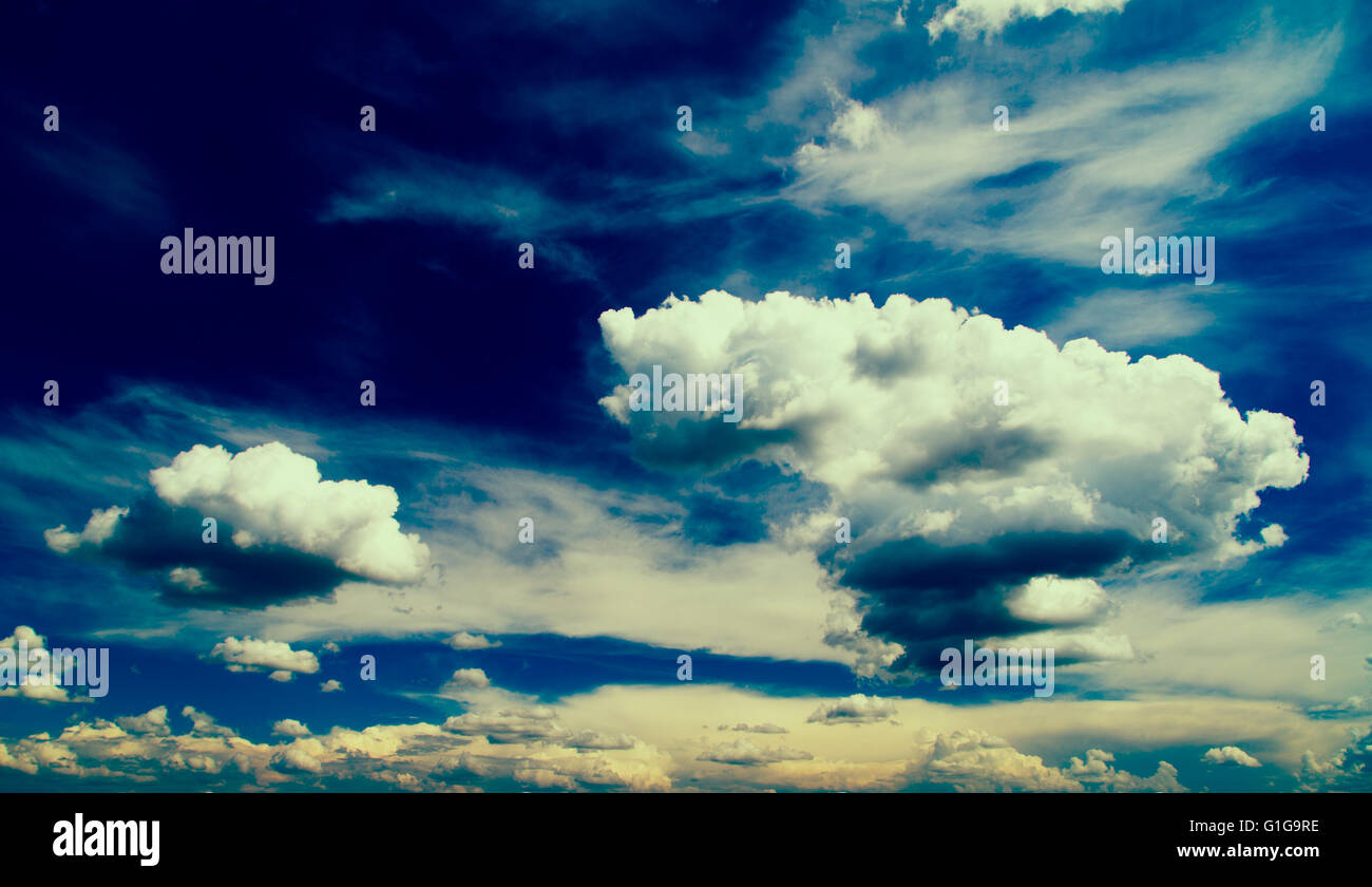 White fluffy clouds over blue sky, filtered instagram look Stock Photo ...