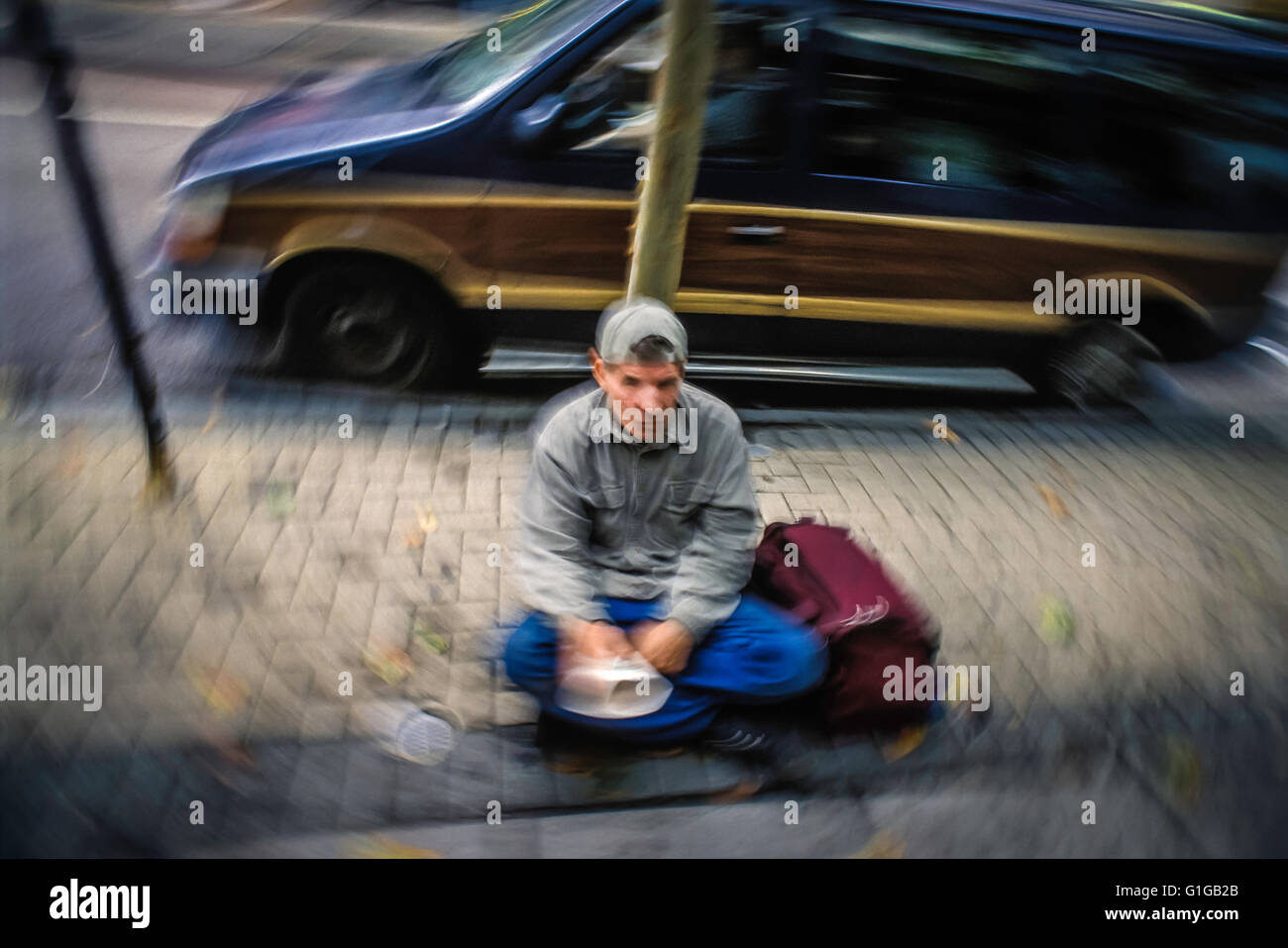Homeless man begging on street Stock Photo - Alamy