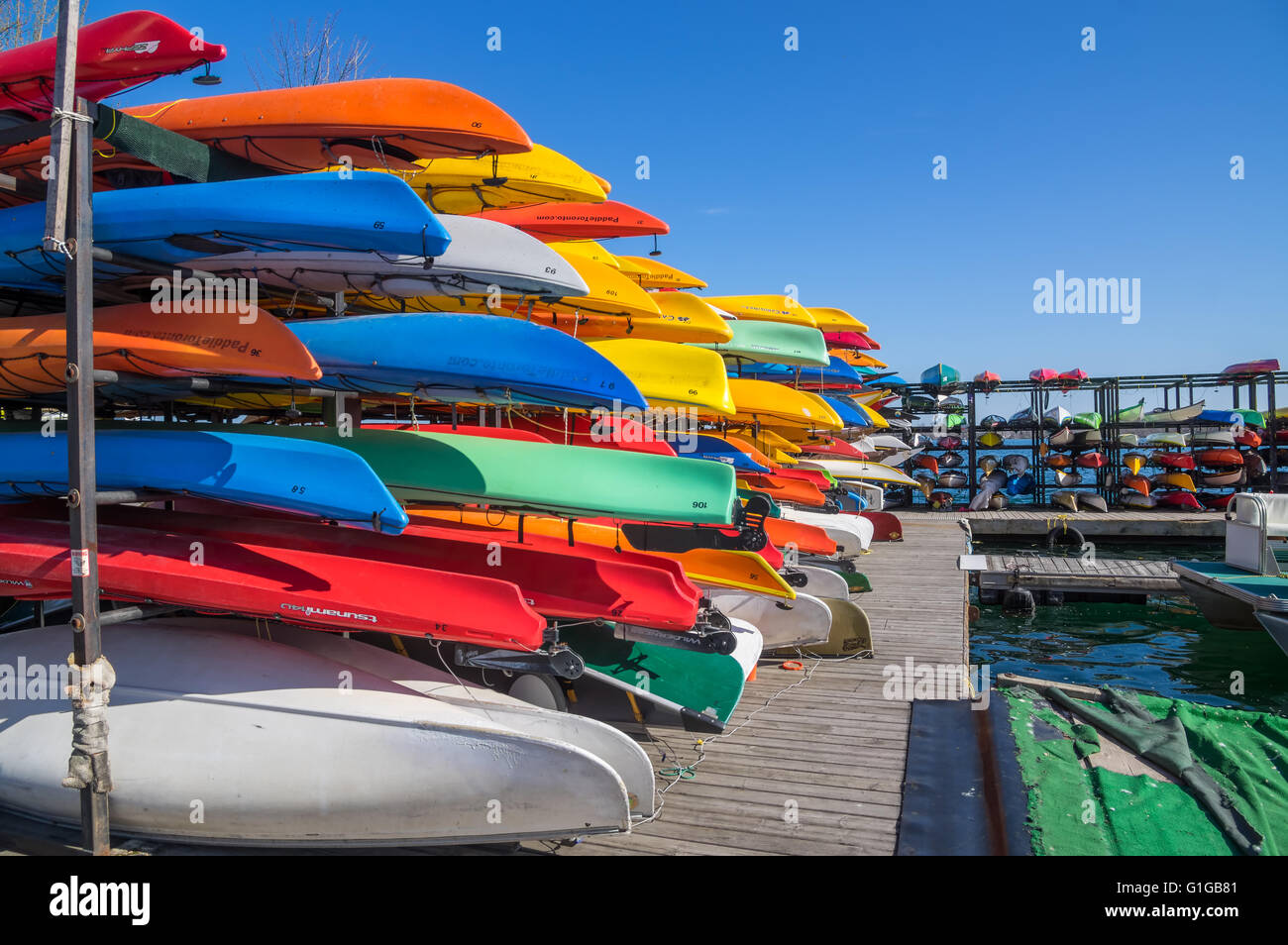Colorful kayaks at Harbourfront waterfront, Toronto, Canada Stock Photo ...