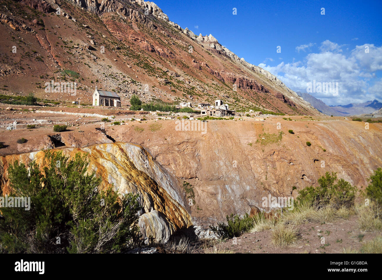 Chapel and remains of hotel. Puente del inca (The Inca's Bridge ...