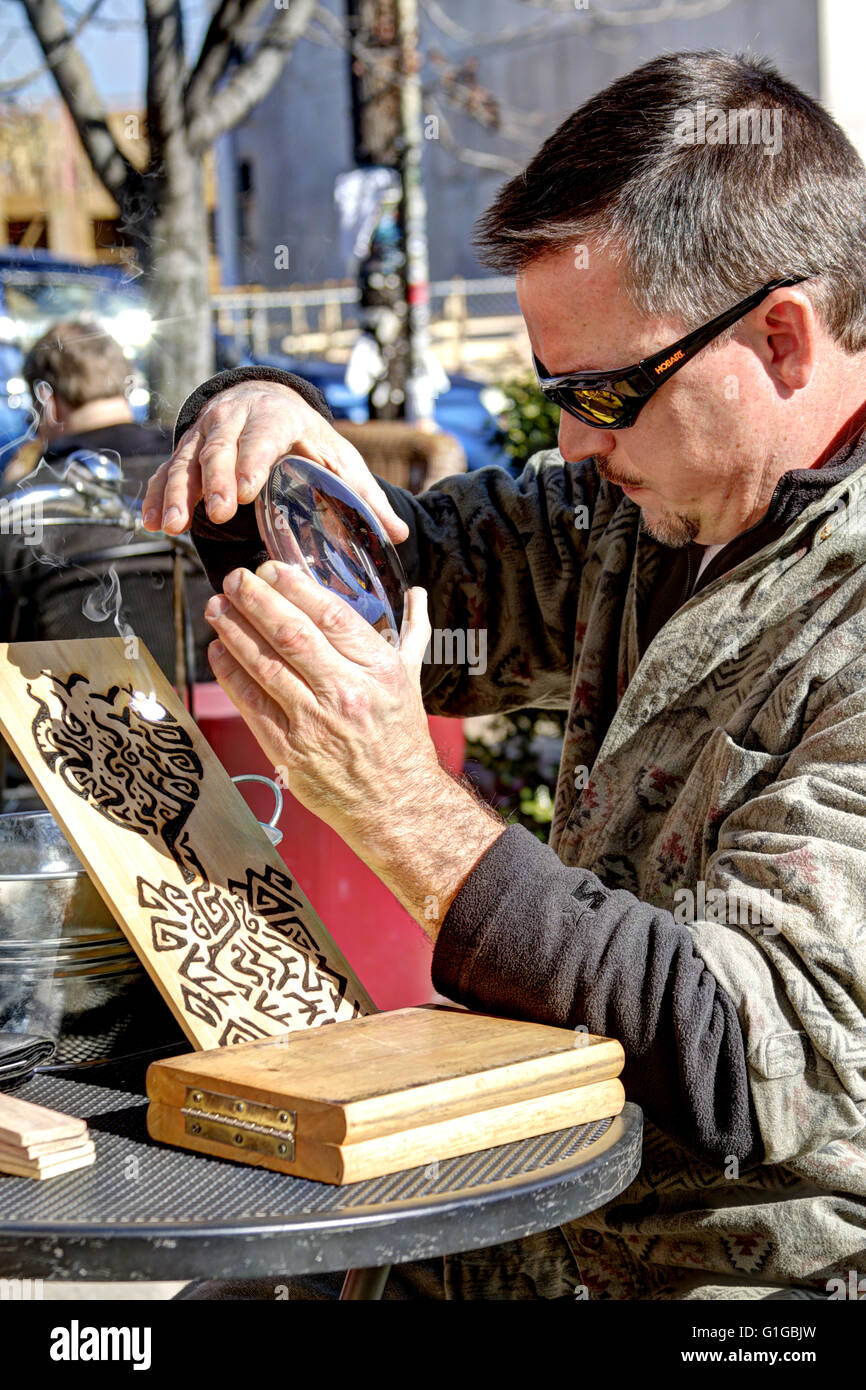 Solar Pyrography Wood Burning Artist Stock Photo - Alamy