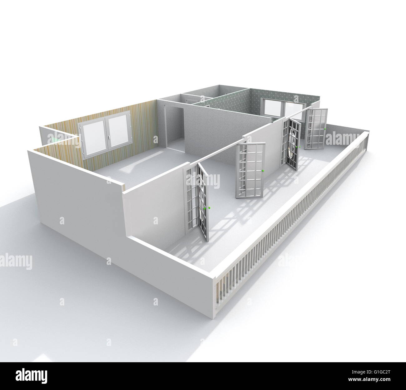 3d interior perspective view rendering of empty apartment with terrace ...