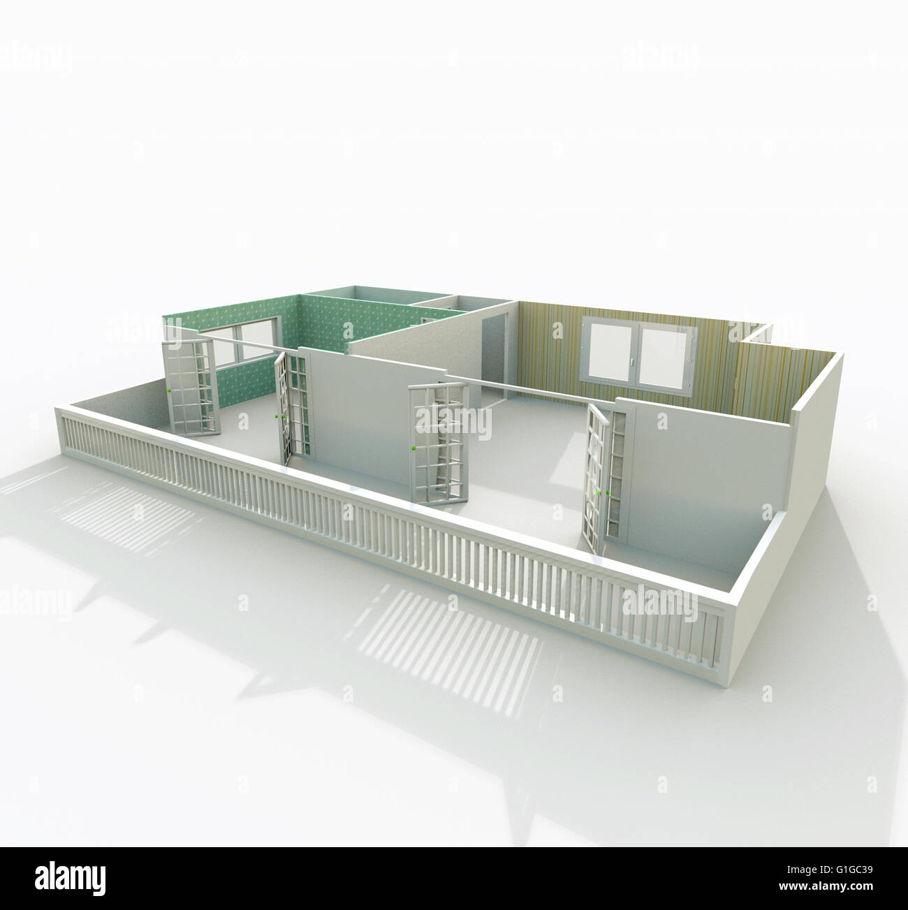 3d interior diagonal view rendering of empty apartment with terrace ...