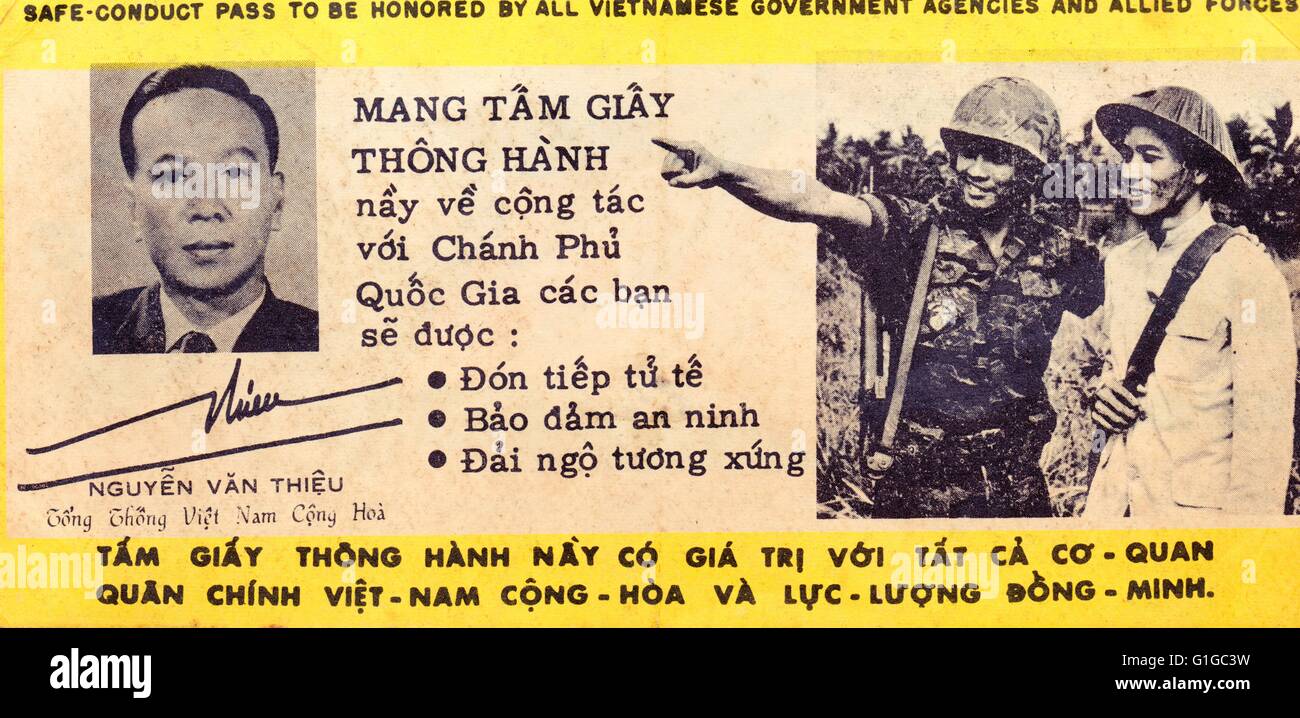 Safe Conduct pass Surrender Leaflet Side 2 South Vietnam 1969 Stock ...