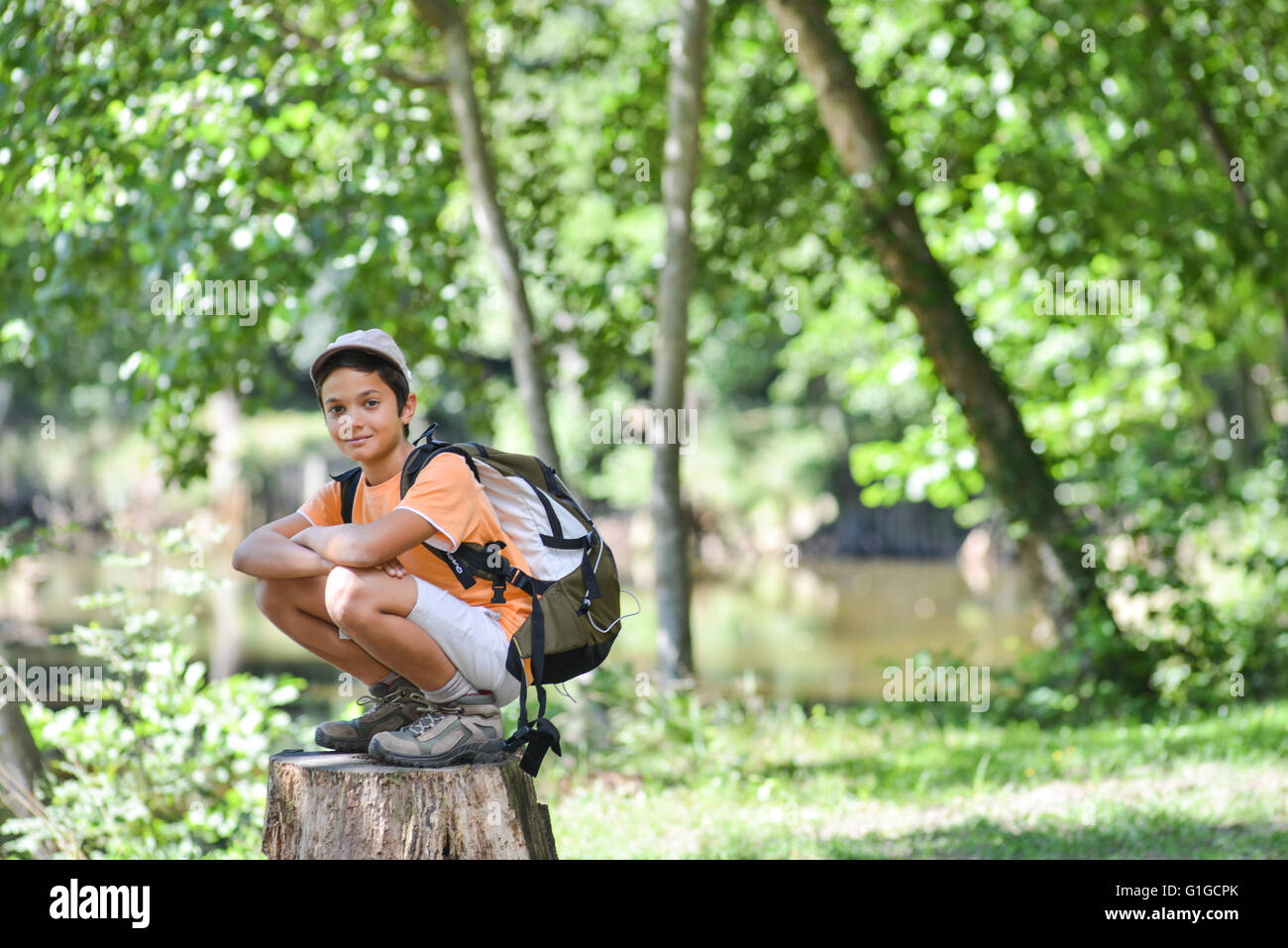 Little boy walking alone in forest, France Stock Photo - Alamy