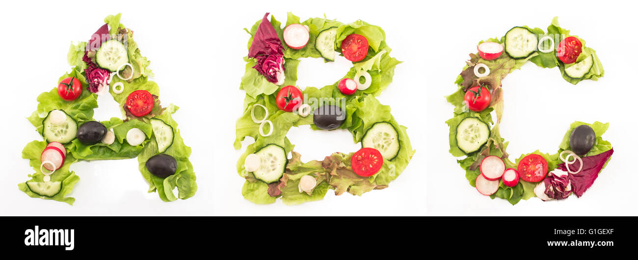 Alphabet healthy food made of salad Stock Photo - Alamy