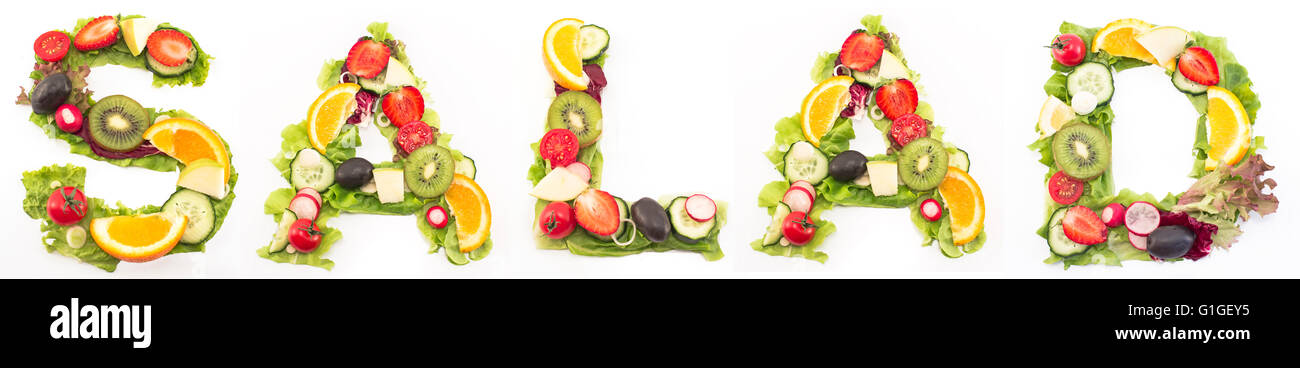 Word salad made of salad and fruits Stock Photo - Alamy