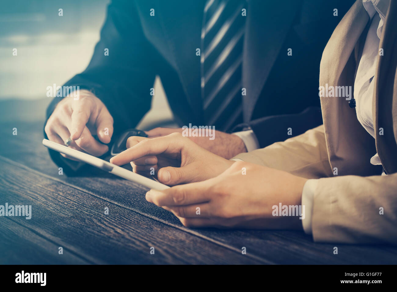 business meeting executive consulting review career report tablet ...