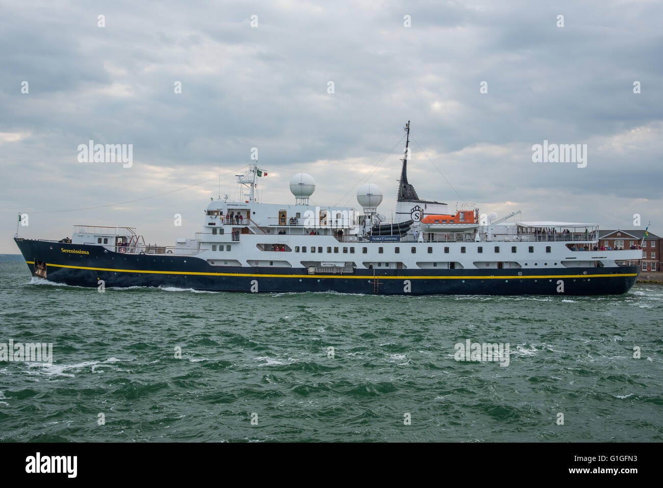The small cruise ship MV Serenissima departs Portsmouth, UK on the 15th ...