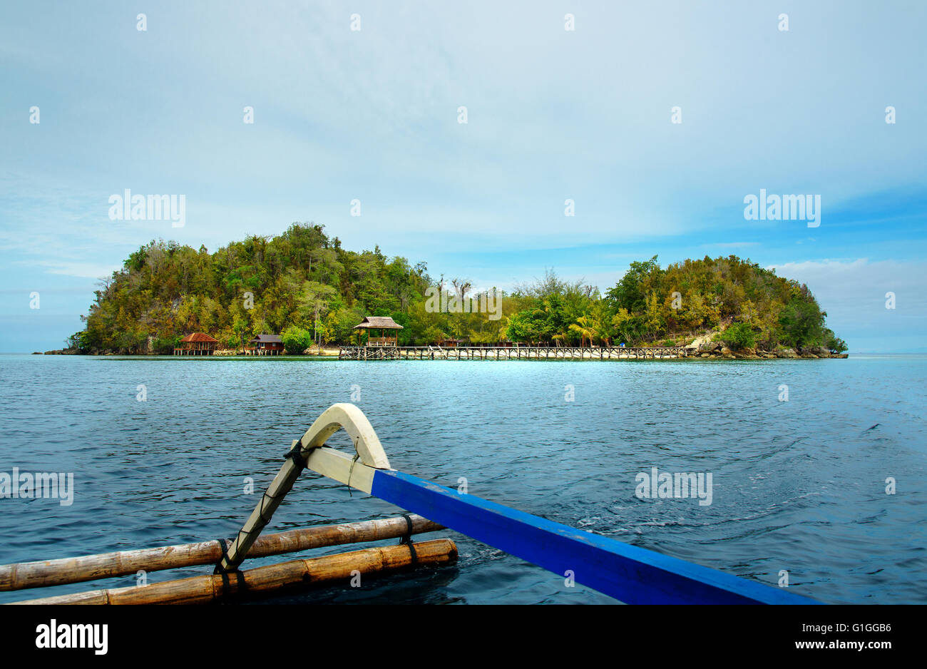 View Bolilanga Island from traditional boat. Togean Islands or Togian ...