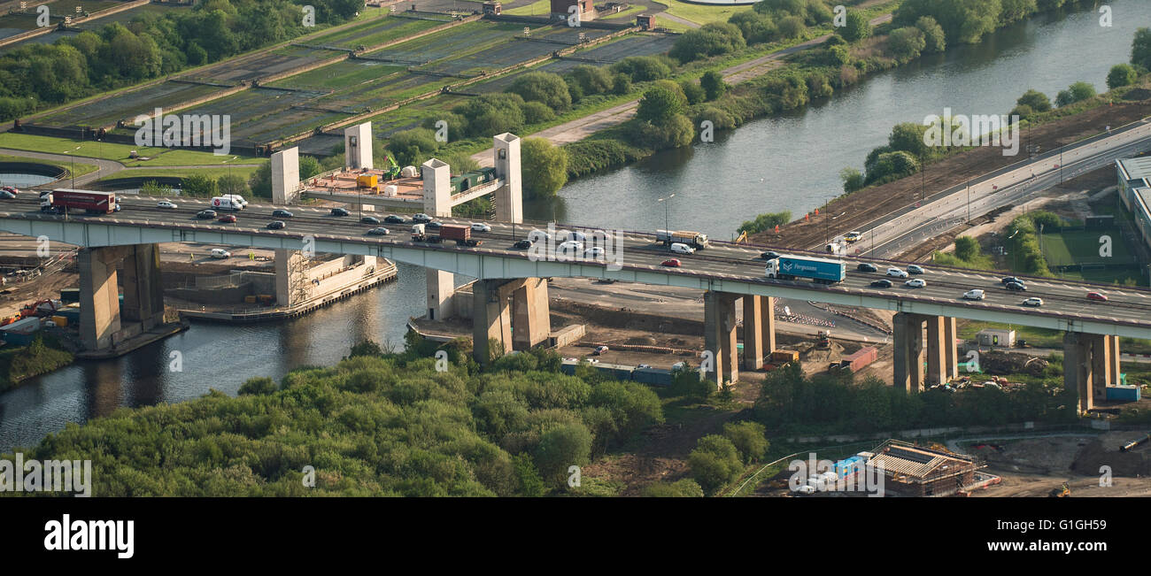Aerial photo of Barton Lift Bridge under construction over the ...