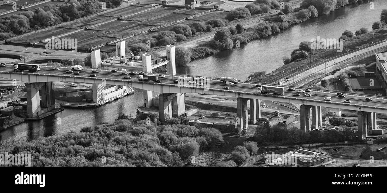 Aerial photo of Barton Lift Bridge under construction over the ...
